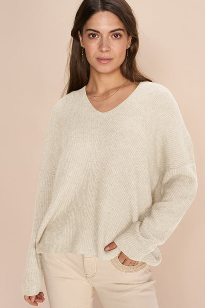 Mos Mosh Strik | Ecru | Thora V-Neck Knit – Lisen.dk
